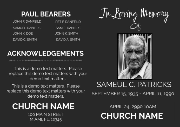 Church Funeral Program Template | PosterMyWall