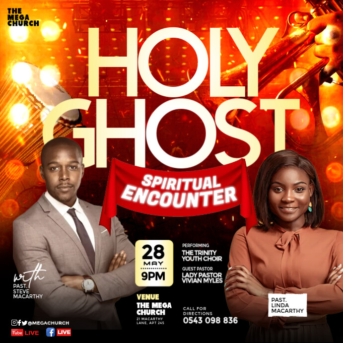 Church Holy Ghost Worship Event Flyer Design for Social Media Template ...