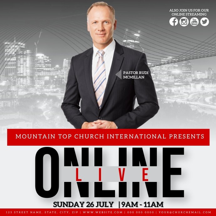 CHURCH LIVE ONLINE FROM AT HOME Template | PosterMyWall
