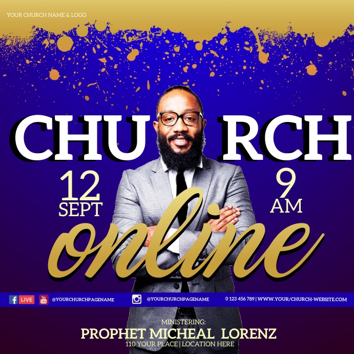 CHURCH LIVE ONLINE SERMON TEMPLATE | PosterMyWall