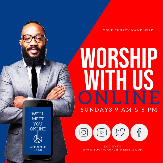 CHURCH LIVE ONLINE SERMON TEMPLATE | PosterMyWall