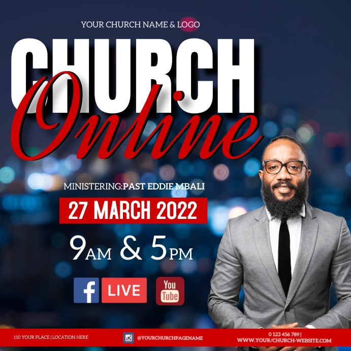 CHURCH LIVE ONLINE SERVICE EVENT TEMPLATE | PosterMyWall
