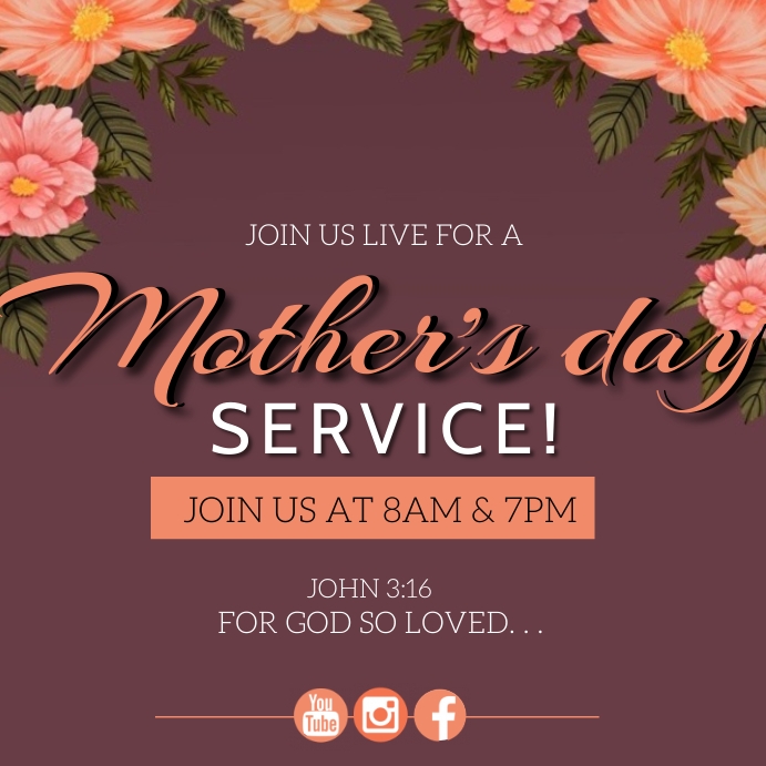 Copy of church mother's day SERVICE LIVE template | PosterMyWall