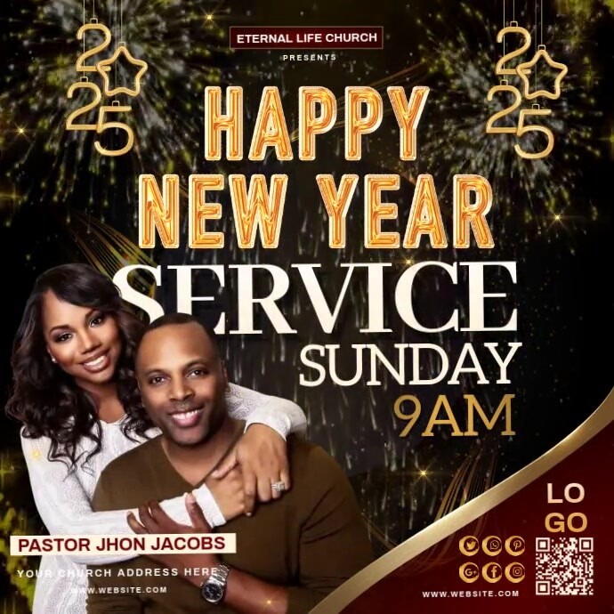 CHURCH NEW YEAR 2025 SERVICE AD Template | PosterMyWall