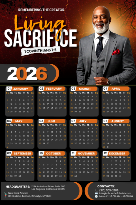 Modèle Church Pastor Calendar 2026 | PosterMyWall