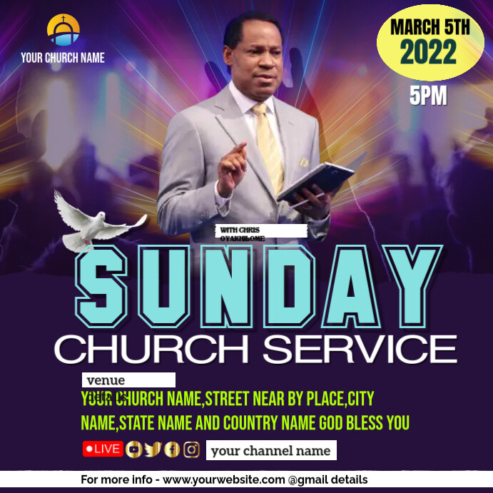 church poster, sunday service,worship,poster Template | PosterMyWall