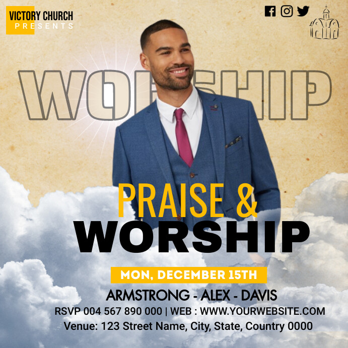 CHURCH PRAISE AND WORSHIP SUNDAY TEMPLATE | PosterMyWall