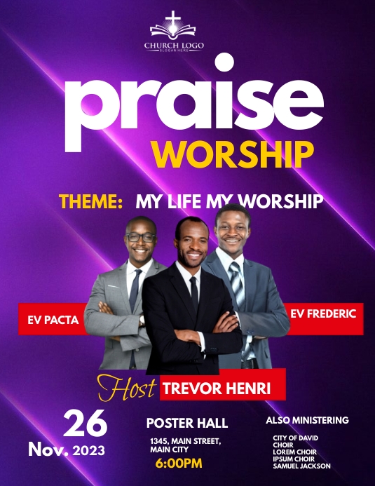 Plantilla de Church Praise Worship Flyer Template | PosterMyWall