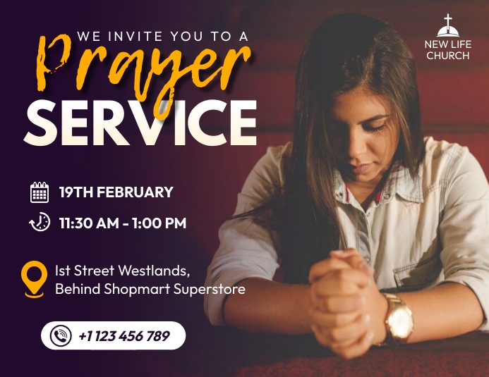 Church Prayer Service flyer design Template | PosterMyWall