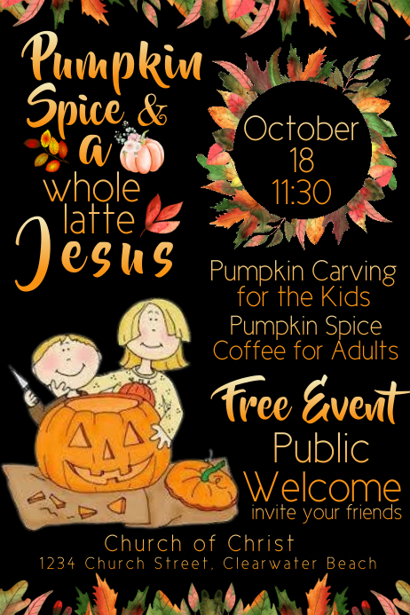 Church Pumpkin and Spice Pumpkin Carving Template | PosterMyWall