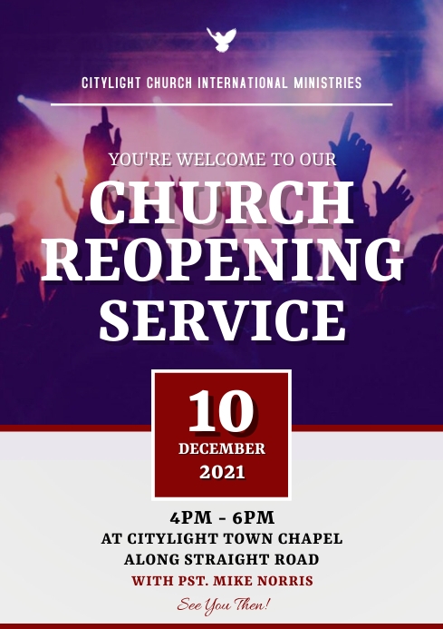 Modèle Brochure Du Service de Réouverture de L'église | PosterMyWall