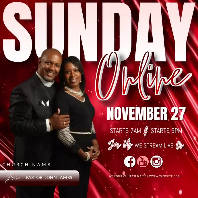 CHURCH SUNDAY SERVICE AD ONLINE LIVE Template | PosterMyWall