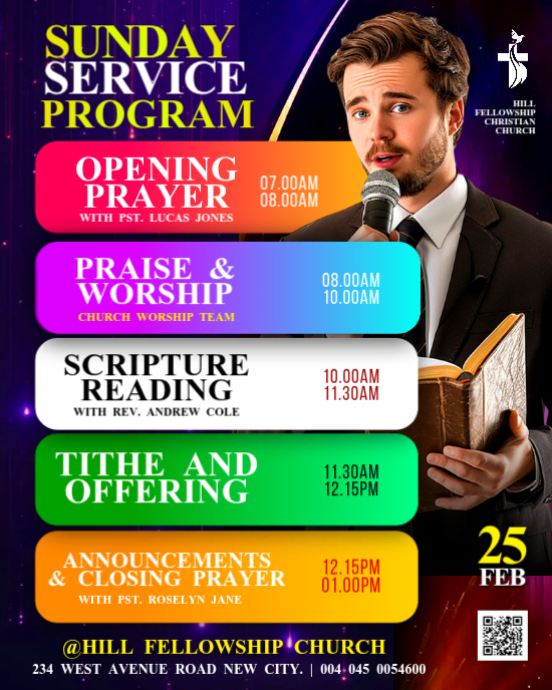 Church Sunday Service Program bible study schedule time pastor template ...