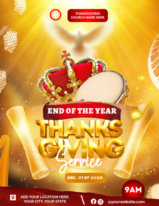 Copy of Church Thanksgiving: End Of The Year Service Template Flyer (us ...