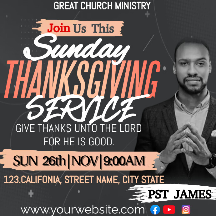 Church Thanksgiving Sunday Service Template | PosterMyWall