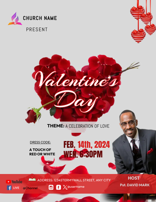 Church Valentine's Day celebration Flyer Temp Template | PosterMyWall