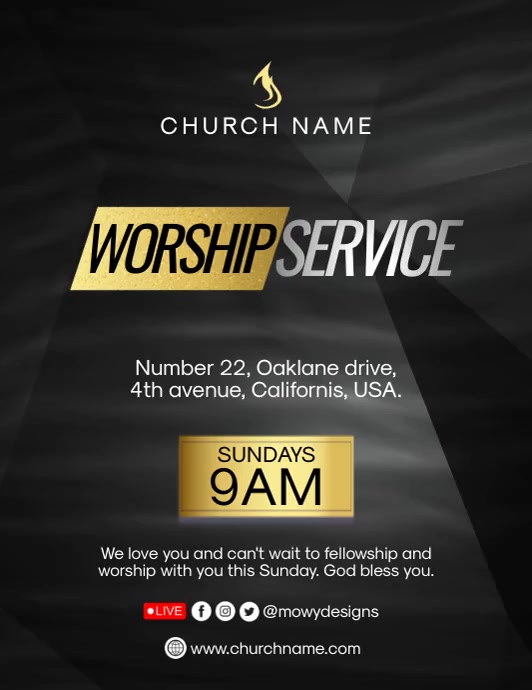 Church Video Flyer Black and Gold Template | PosterMyWall