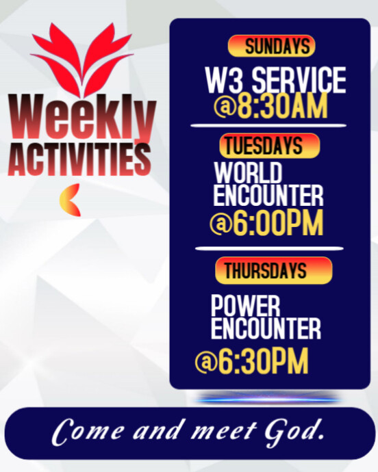 Copy of Church Weekly activities program announcement design | PosterMyWall