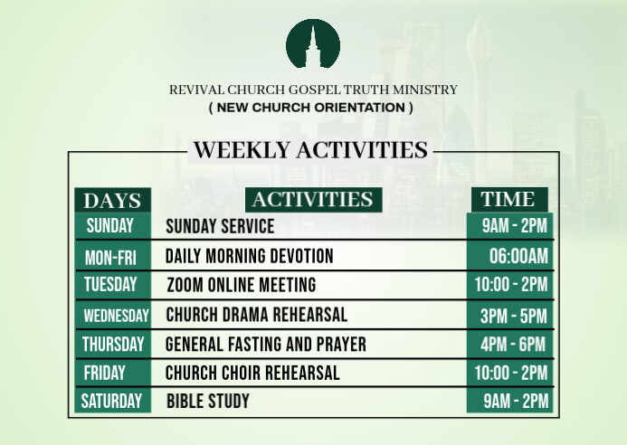 Copy of church weekly activities template | PosterMyWall