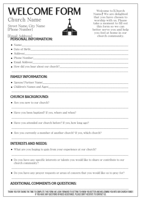 Church Welcome Form Template Printable | PosterMyWall
