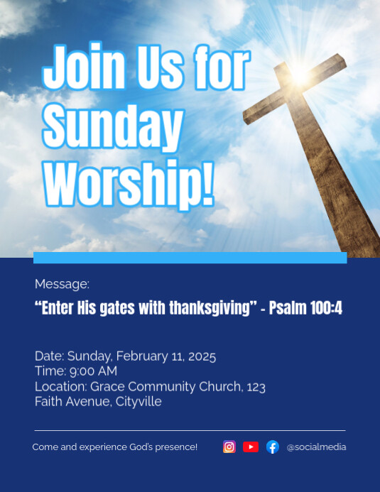 Church Worship Service Sunday Invitation Template | PosterMyWall