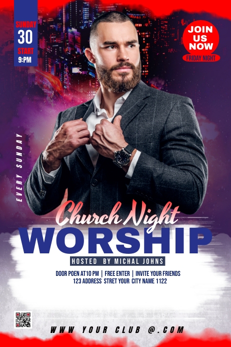 Copy of church worship sunday service ad banner | PosterMyWall