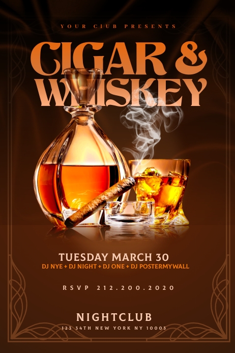 CIGAR & WHISKEY Flyer Template (2) | PosterMyWall