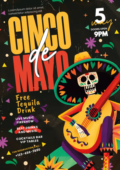 Modèle Cinco De Mayo Cartoon Skeleton Music Edition | PosterMyWall