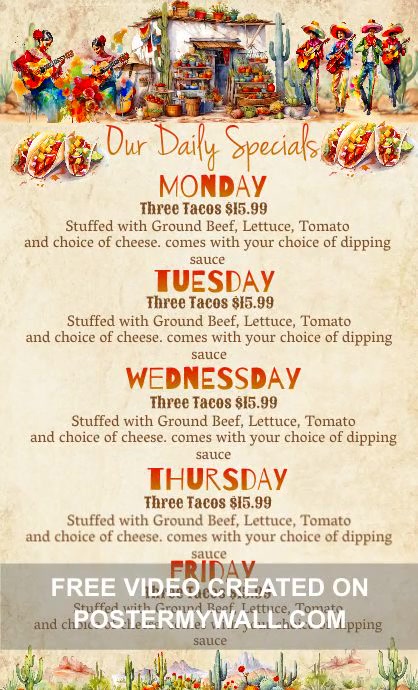Cinco de Mayo Daily Specials Menu Template | PosterMyWall