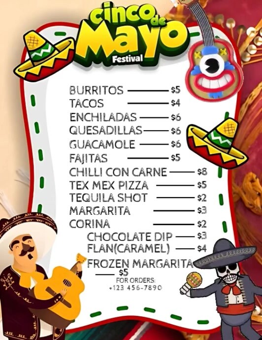 Cinco de Mayo Festival Menu Template | PosterMyWall