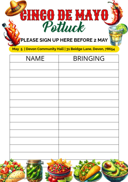 Cinco de Mayo Potluck Sign Up Form Template | PosterMyWall
