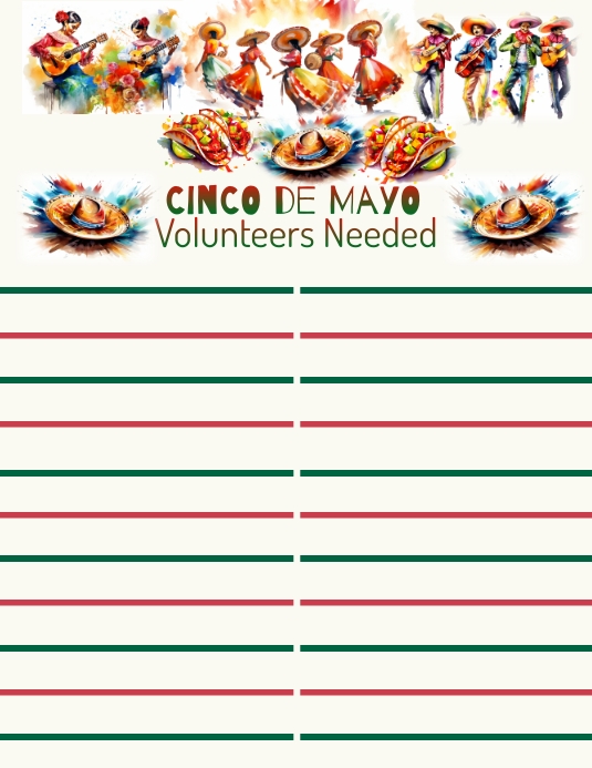 Copy of Cinco de Mayo Volunteer Sign Up Sheet | PosterMyWall