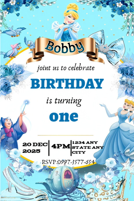 Cinderella birthday party anniversary flyer Template | PosterMyWall