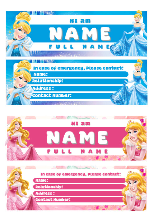 Copy of Cinderilla & Ariel Editable Name Tag | PosterMyWall