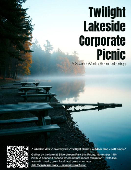Cinematic lakeside view company picnic poster template | PosterMyWall
