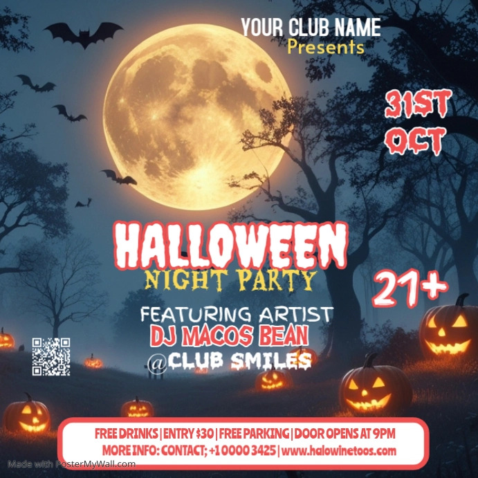 Plantilla de Cinematic Minimal Halloween Night Scene with Glowing ...