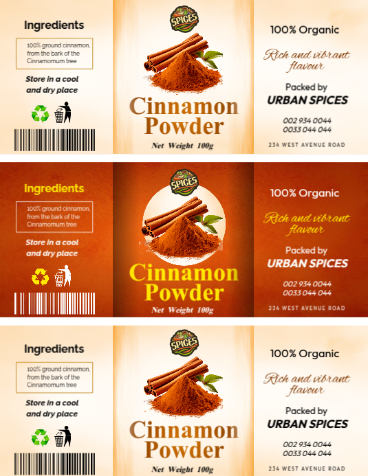 Cinnamon powder spice bottle packaging sticker label branding printable ...