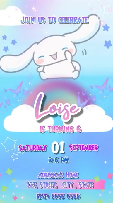 Cinnamoroll invitation animated Template | PosterMyWall