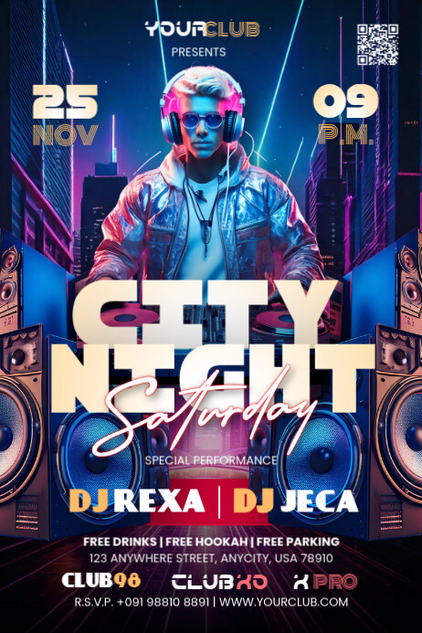 City Night Saturday Party Poster Flyer Template | PosterMyWall