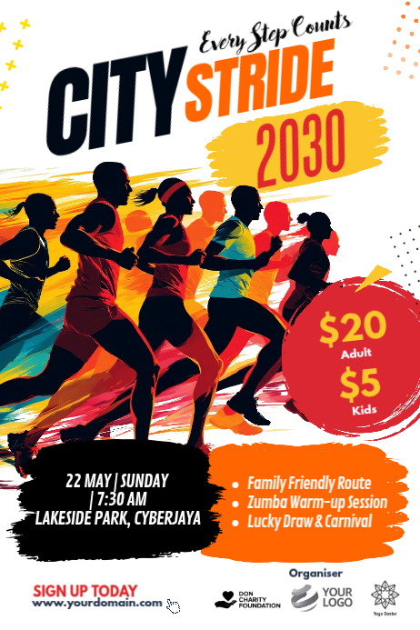 City Stride Fun Run Poster Flyer Template | PosterMyWall