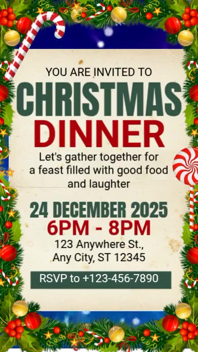 Classic Christmas Dinner Invite Template | PosterMyWall