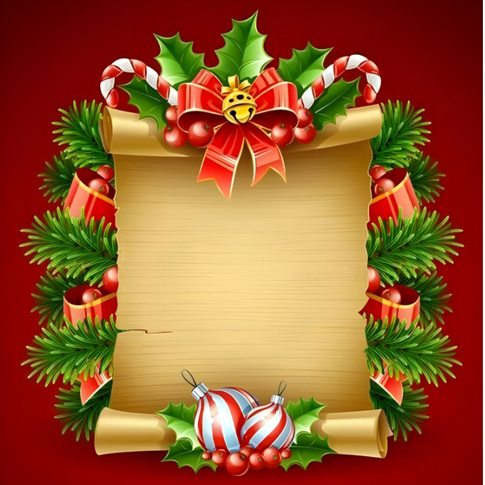 Classic Christmas Scroll with Holly & Ornaments Template | PosterMyWall