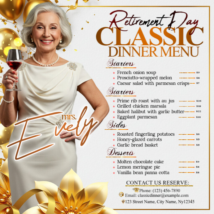 Copy of Classic Vintage Retirement Dinner Menu | PosterMyWall
