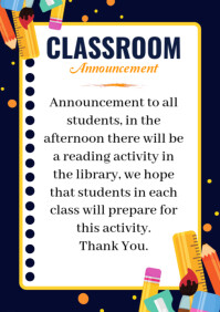 Classroom Announcement Template | PosterMyWall