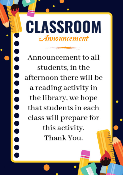 Copy of Classroom Announcement | PosterMyWall