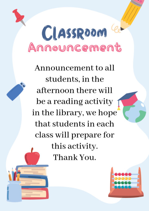 Classroom Announcement Template | PosterMyWall