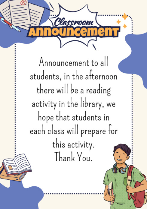 Classroom Announcement Template | PosterMyWall