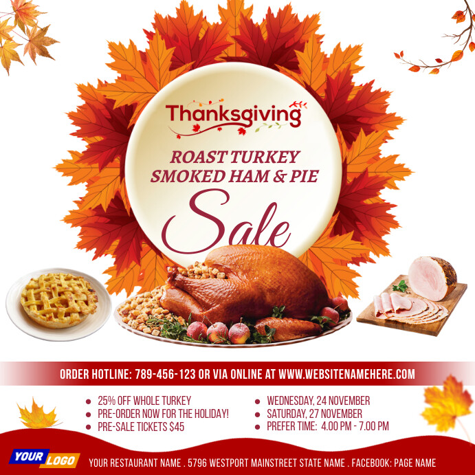 Clean Creative Thanksgiving Turkey Sale Ad Fl | PosterMyWall