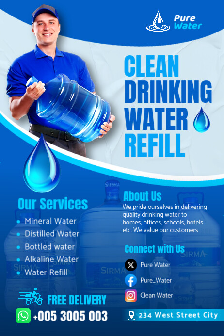 Clean drinking Water bottle refill packaging delivery business ...