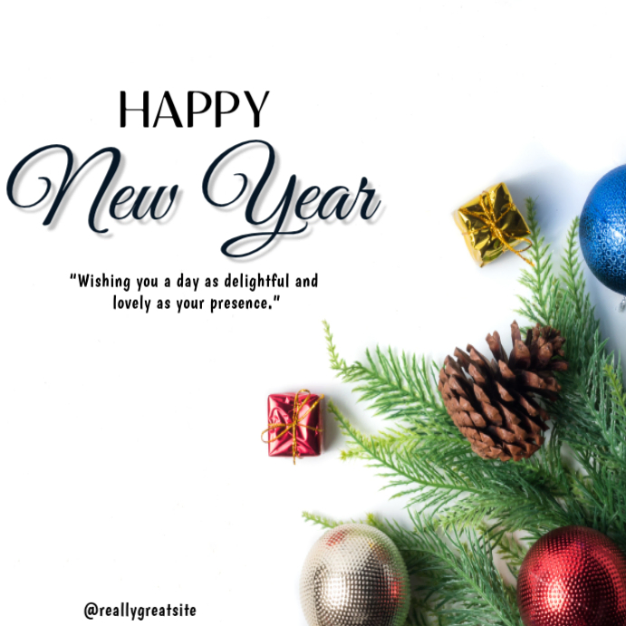 Clean White Happy New Year 2026 Pine Decorations Poster Template ...